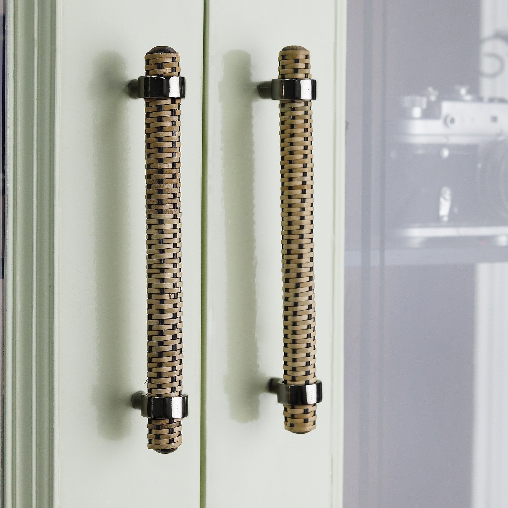 Adjustable Natural Black Round Rattan Drawer Handles (7 Inch)