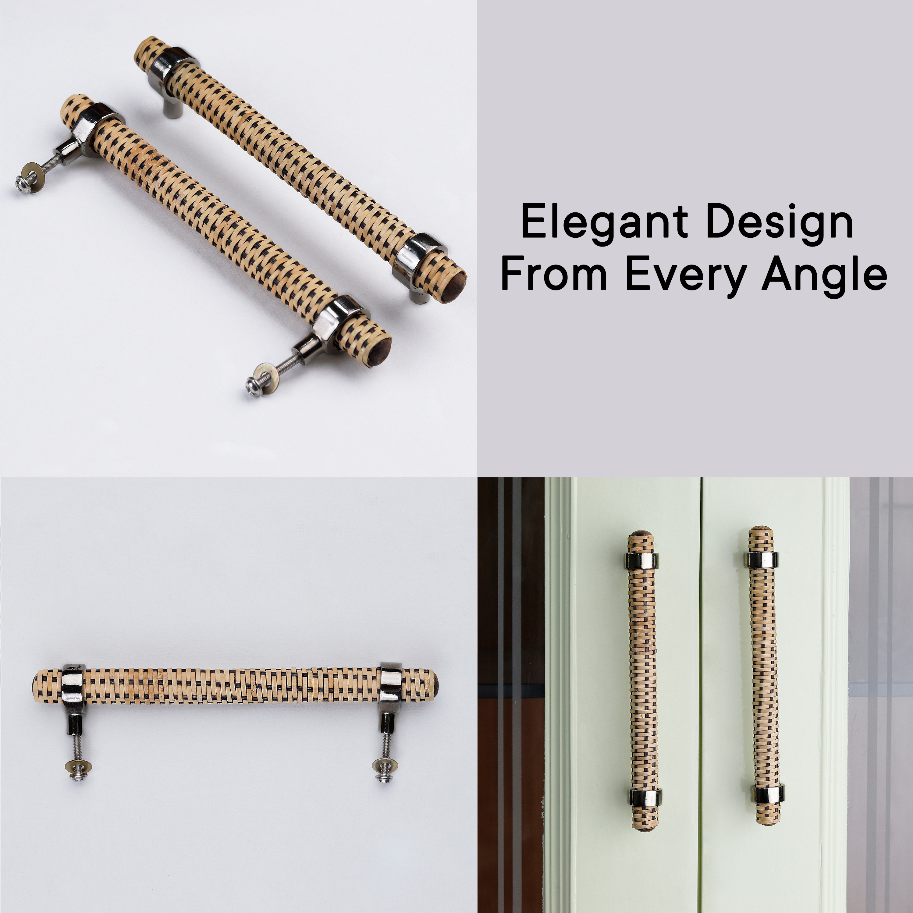Adjustable Natural Black Round Rattan Drawer Handles (7 Inch)