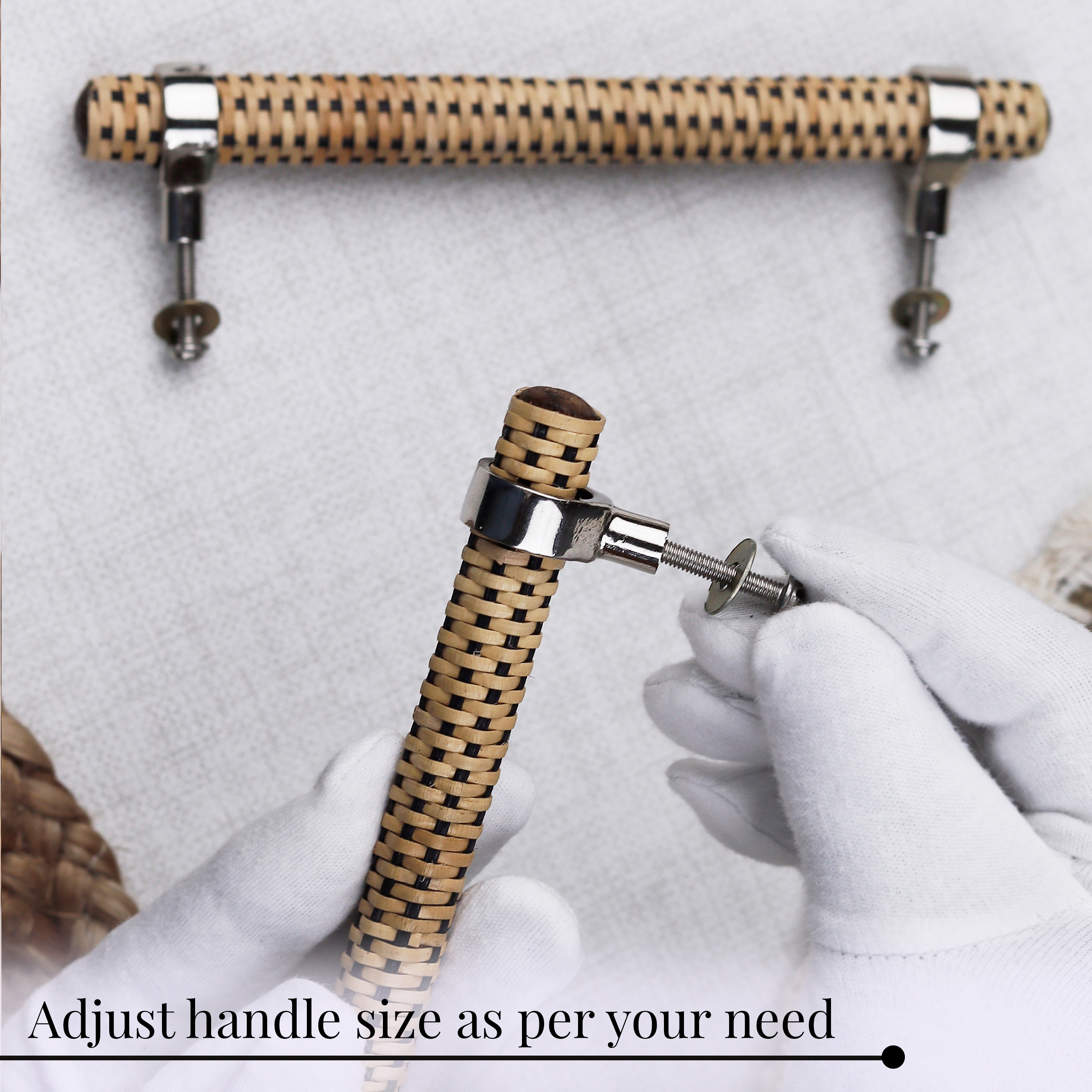 Adjustable Natural Black Round Rattan Drawer Handles (7 Inch)