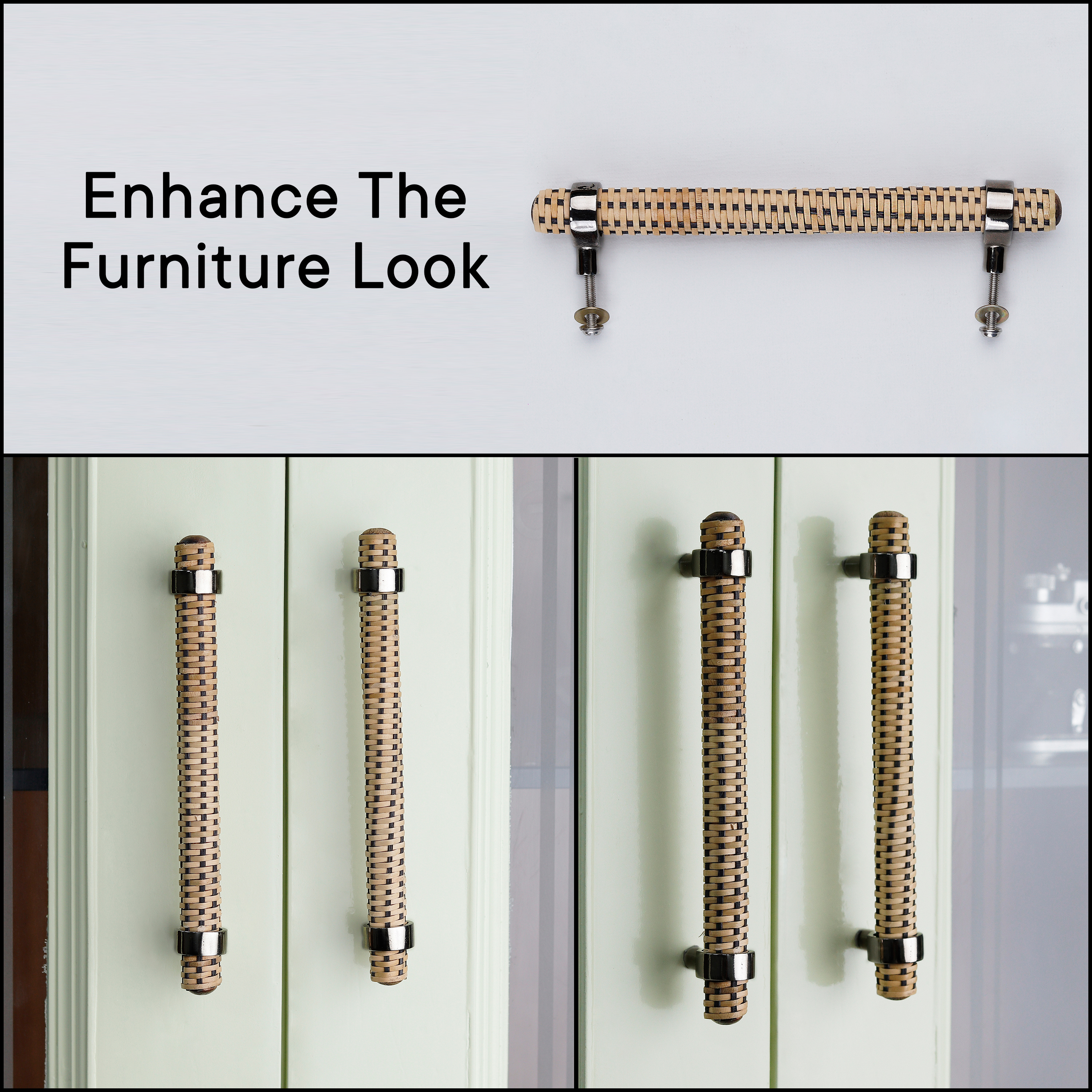 Adjustable Natural Black Round Rattan Drawer Handles (7 Inch)